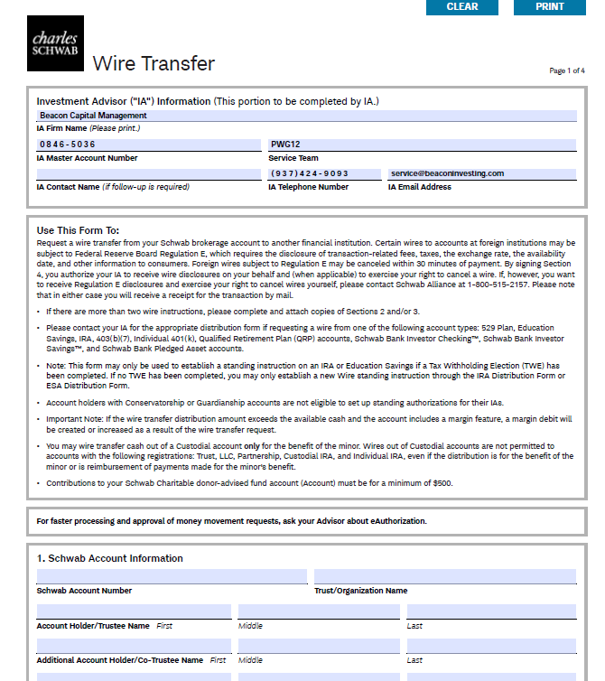 Wire Transfer Form - Beacon Capital Management