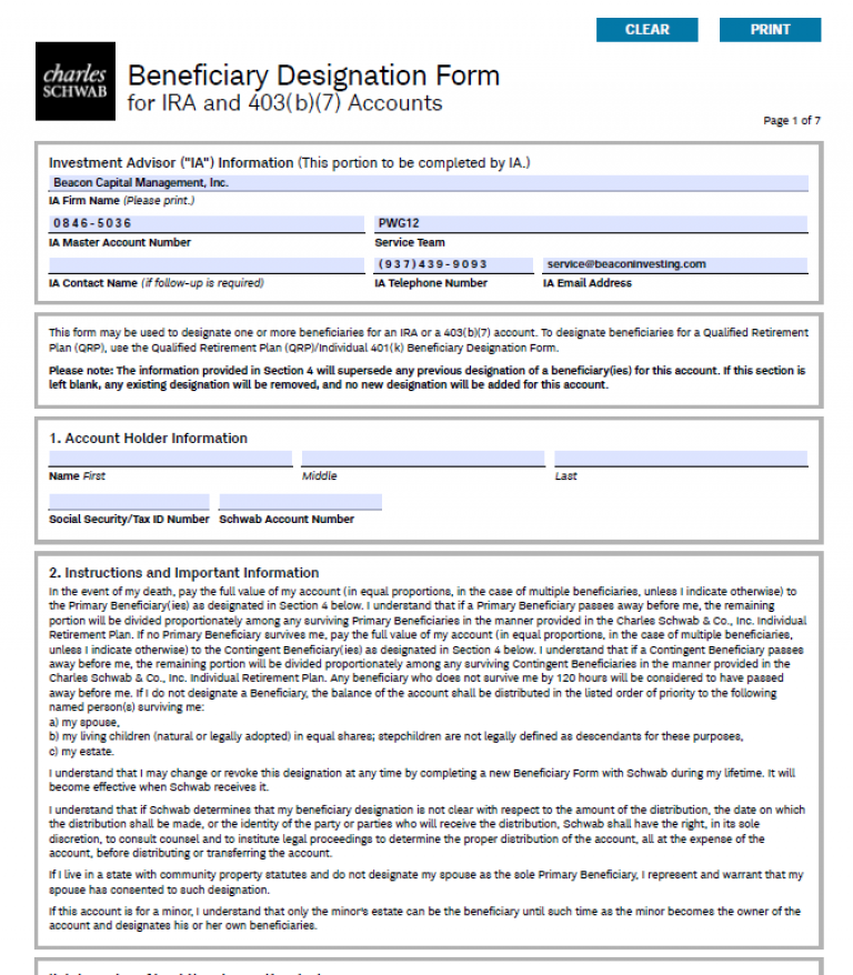 Beneficiary Designation Form for IRA – Beacon Capital Management
