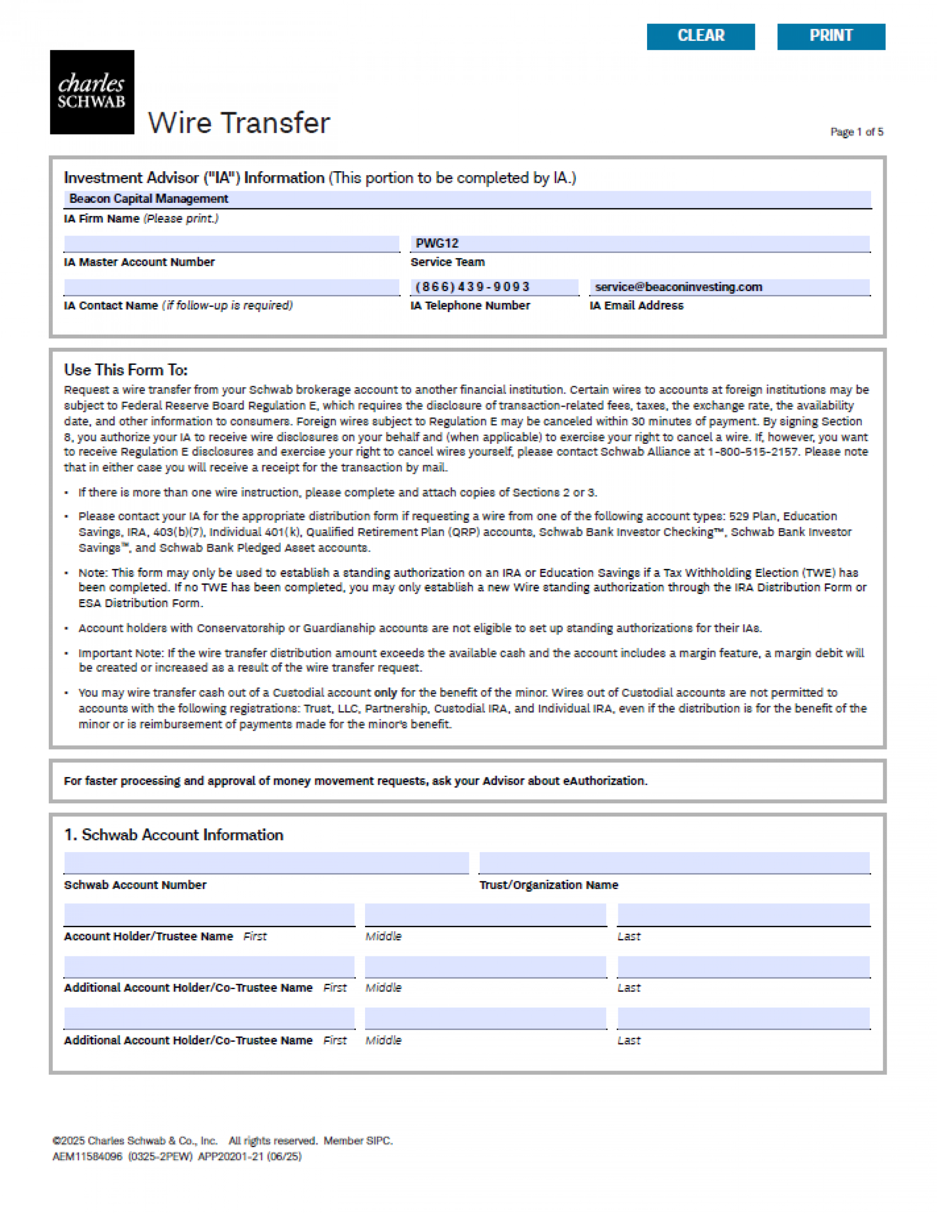 Wire Transfer Form – Beacon Capital Management