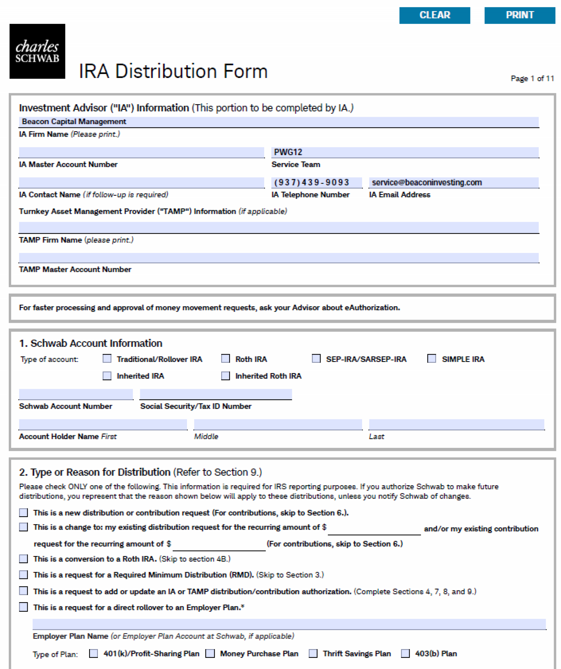 IRA Distribution Form – Beacon Capital Management